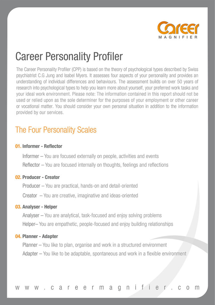 Sample Career Personality Report - Career Magnifier
