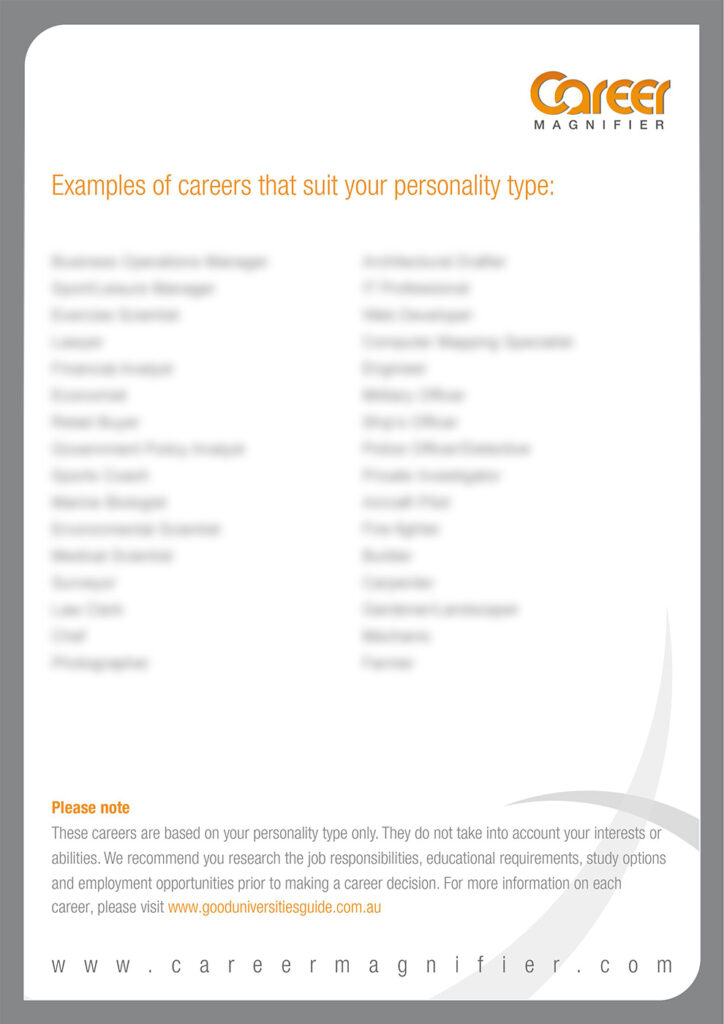 Sample Career Personality Report - Career Magnifier